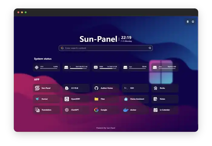 Sun-Panel-一个绝美的NAS、服务器导航面板 – 粼光开源集